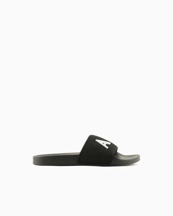 Armani Exchange Slide Sandals With A Wide Strap And Textured Rubber Sole - Black