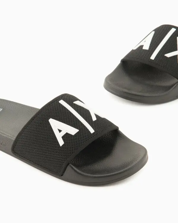 Armani Exchange Slide Sandals With A Wide Strap And Textured Rubber Sole - Black