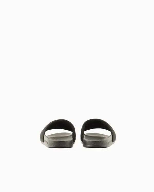 Armani Exchange Slide Sandals With A Wide Strap And Textured Rubber Sole - Black