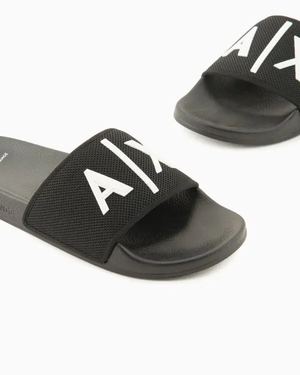 Armani Exchange Slide Sandals With A Wide Strap And Textured Rubber Sole - Black