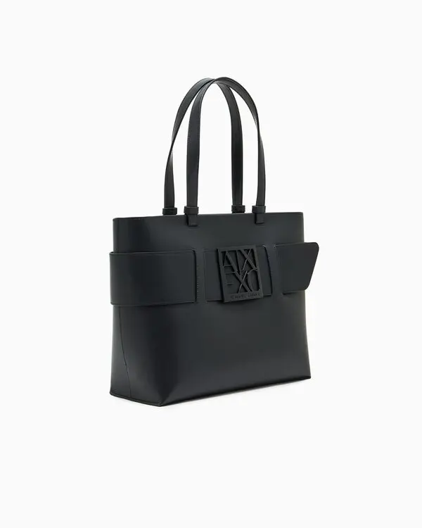 Armani Exchange Structured Tote Bag With Front Logo And Double Handles