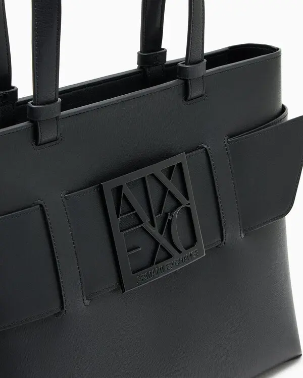 Armani Exchange Structured Tote Bag With Front Logo And Double Handles
