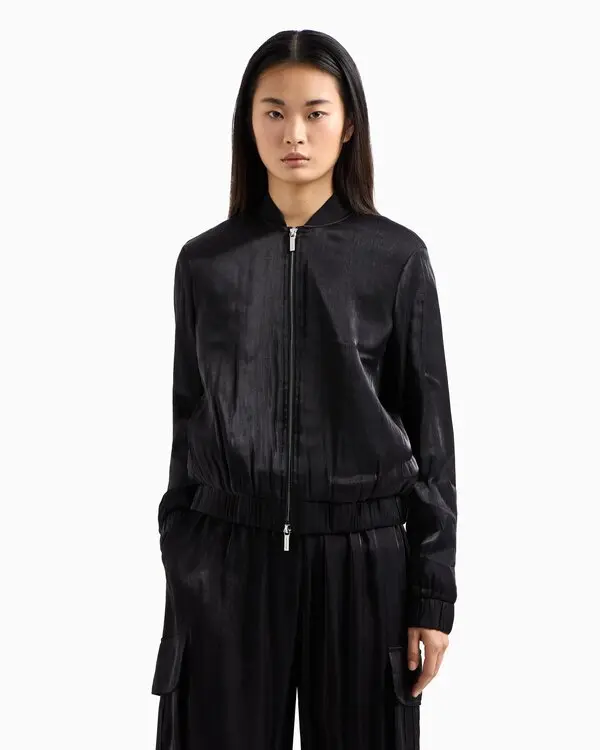 Armani Exchange Bomber Jacket In Glitter Satin Fabric