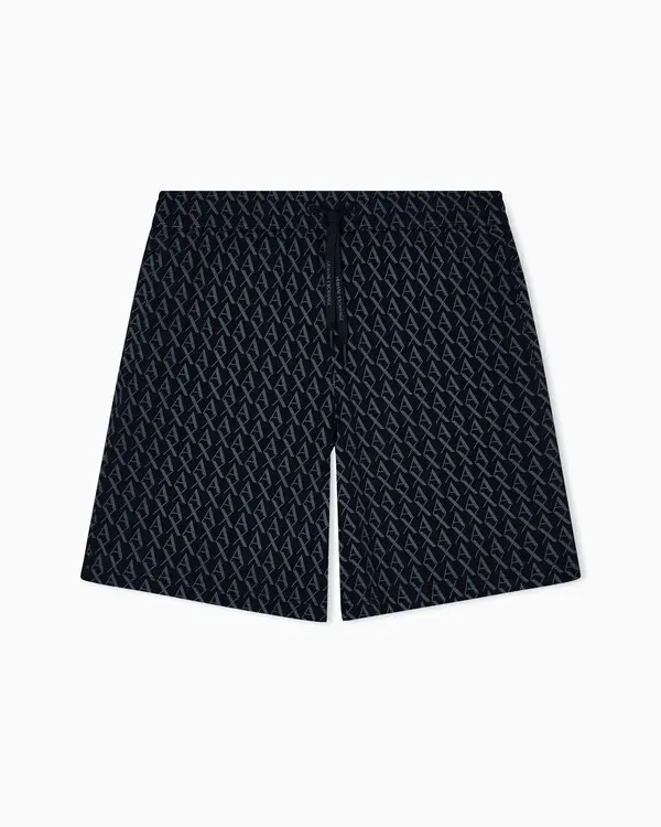Armani Exchange French Terry Shorts With An All-over Pattern Essential - Black