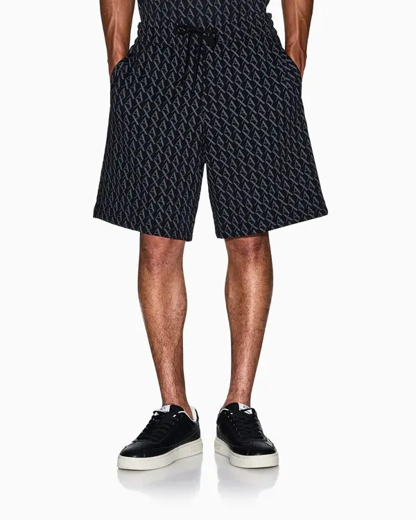 Armani Exchange French Terry Shorts With An All-over Pattern Essential - Black