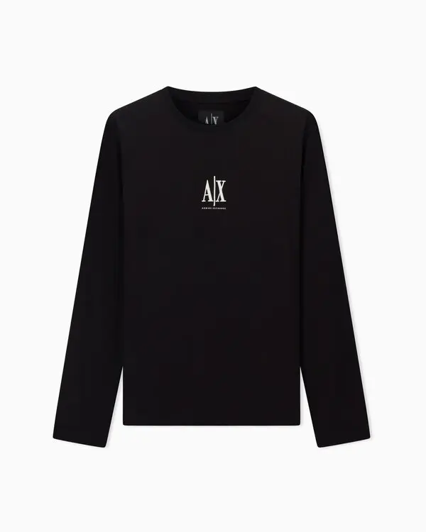 Armani Exchange Slim-fit Long-sleeve Cotton T-shirt With Logo Icon - Black