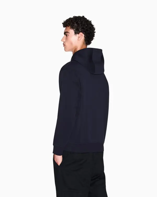 Armani Exchange Full-zip Hoodie In Bonded Stretch Cotton With Logo Icon - Navy Blue
