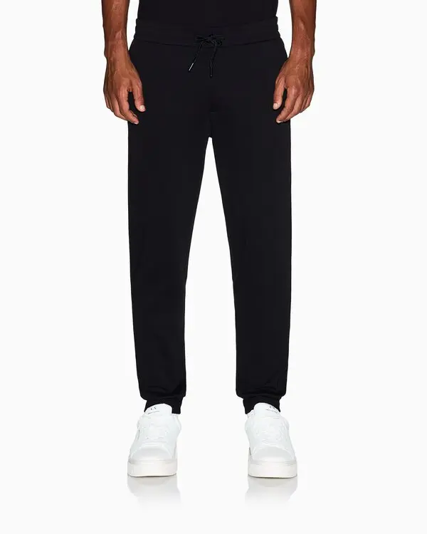 Armani Exchange Bonded Stretch Cotton Joggers With Ribbed Cuffs Icon - Black