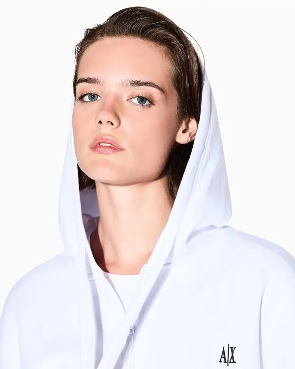 Armani Exchange Full-zip Hoodie With Embroidered Logo - White