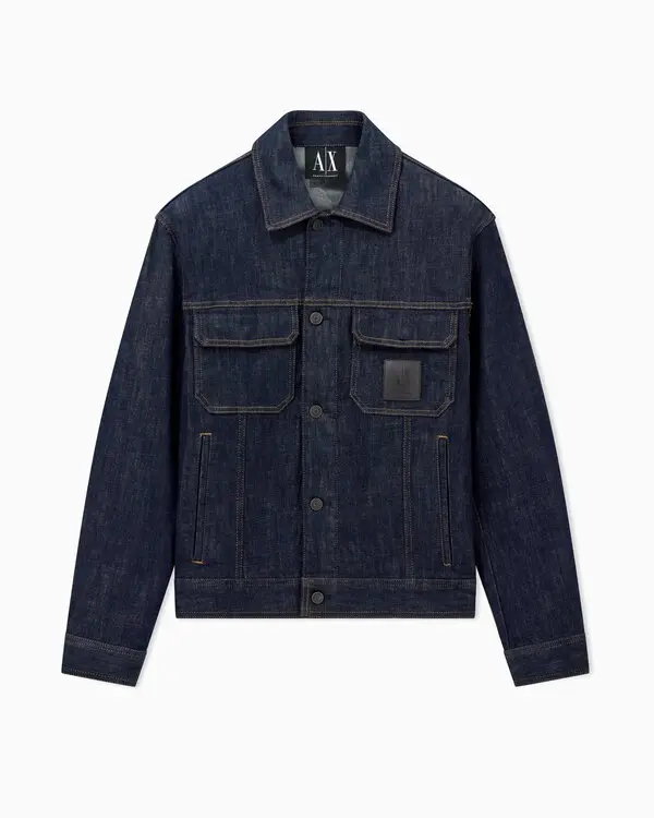 Armani Exchange Denim Jacket In Stretch Cotton Twill With Flap Pockets Icon
