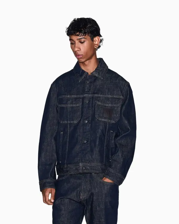 Armani Exchange Denim Jacket In Stretch Cotton Twill With Flap Pockets Icon