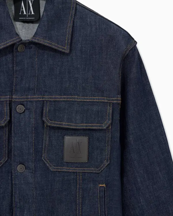 Armani Exchange Denim Jacket In Stretch Cotton Twill With Flap Pockets Icon