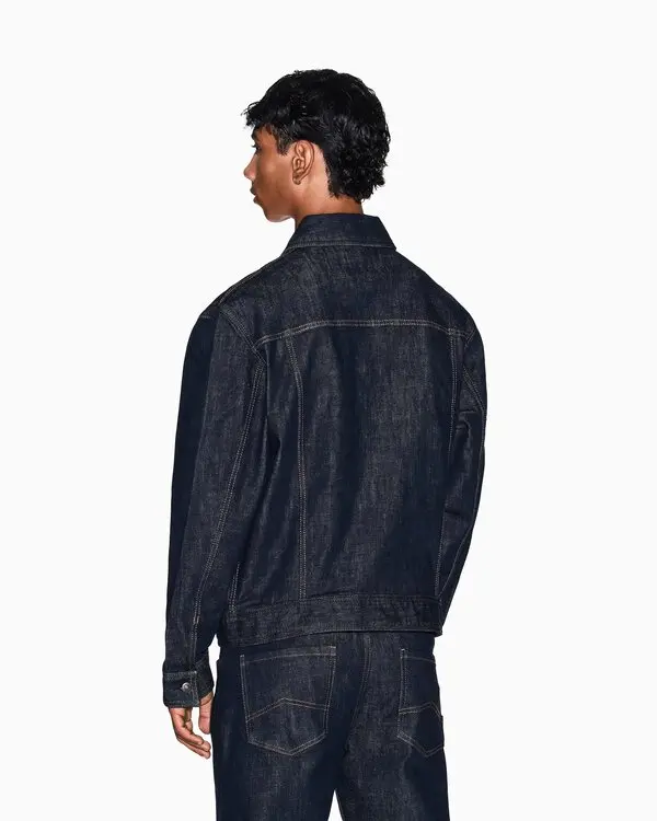 Armani Exchange Denim Jacket In Stretch Cotton Twill With Flap Pockets Icon