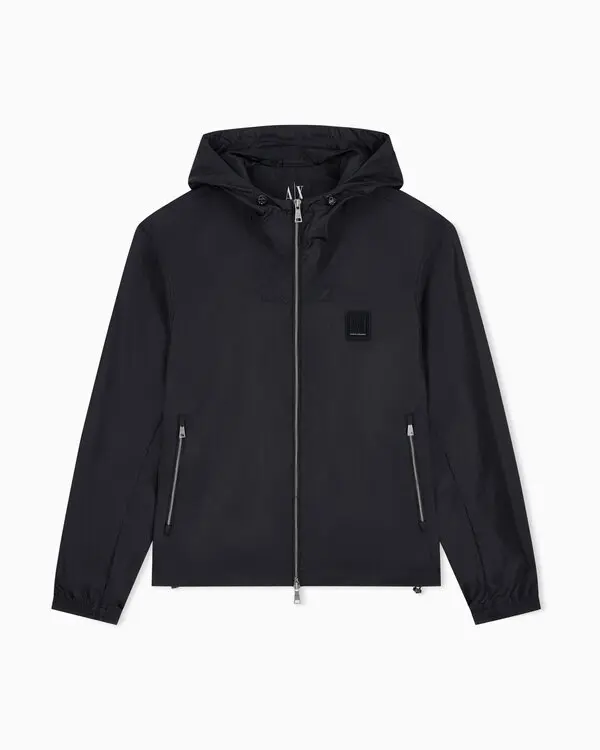 Armani Exchange Hooded Nylon Windbreaker Icon With A Zip And Logo Patch