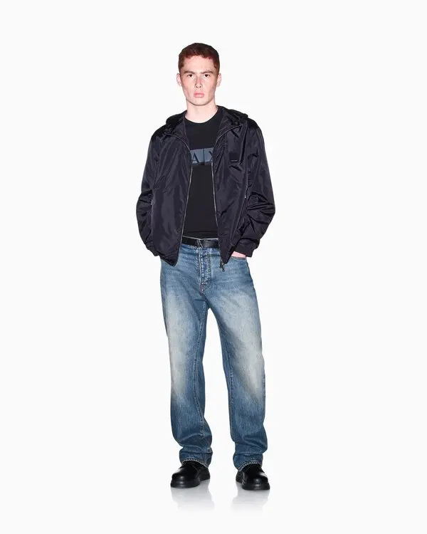 Armani Exchange Hooded Nylon Windbreaker Icon With A Zip And Logo Patch