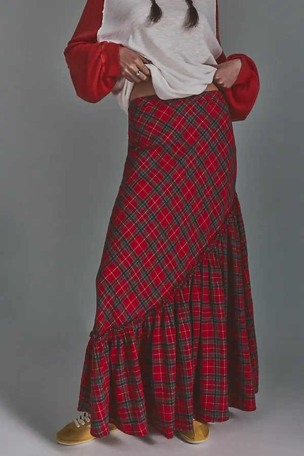 Free People Emberwood Plaid Flannel Maxi Skirt