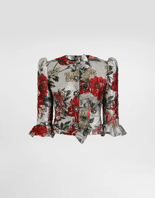 Dolce & Gabbana Single-breasted Floral Jacket With Ruffles Collection Multi-colored