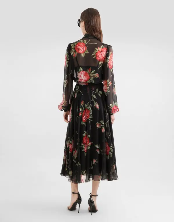 Dolce & Gabbana Rose Bouquet-print Chiffon Circle Skirt