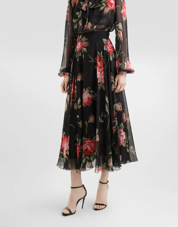 Dolce & Gabbana Rose Bouquet-print Chiffon Circle Skirt