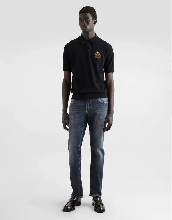 Dolce & Gabbana Cotton Polo-shirt With Heraldic Patch Sweaters And Cardigans
