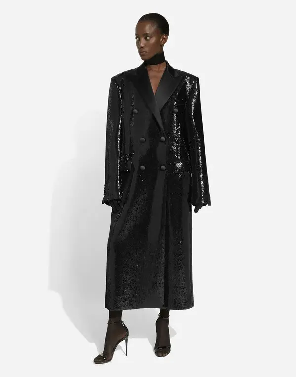 Dolce & Gabbana Micro-sequined Double-breasted Coat Coats And Jackets Scuba