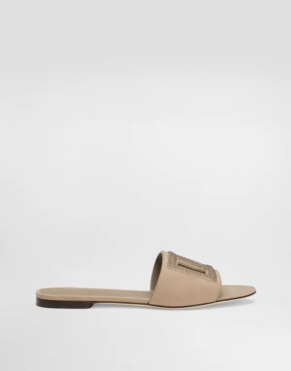 Dolce & Gabbana Suede Slippers With Rhinestones Slides And Mules