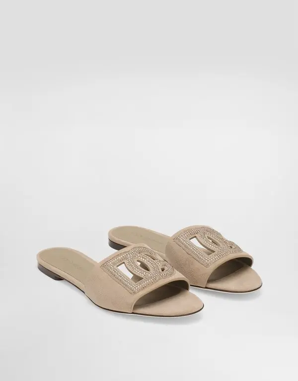 Dolce & Gabbana Suede Slippers With Rhinestones Slides And Mules