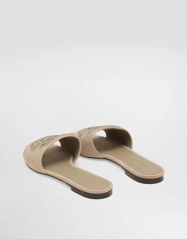 Dolce & Gabbana Suede Slippers With Rhinestones Slides And Mules