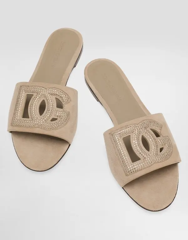 Dolce & Gabbana Suede Slippers With Rhinestones Slides And Mules