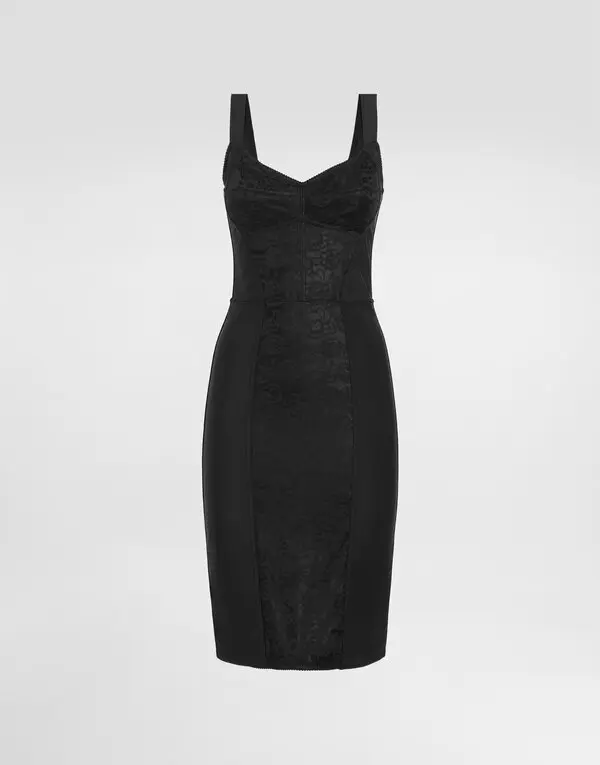 Dolce & Gabbana Corset-style Midi Dress In Powernet And Lace Dresses Satin - Black