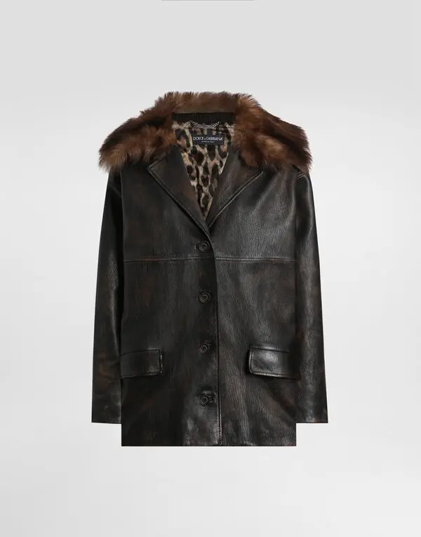 Dolce & Gabbana Leather Jacket With Fur Collar Coats And Jackets