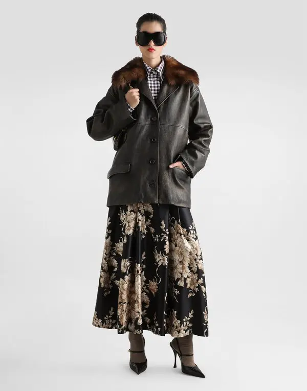 Dolce & Gabbana Leather Jacket With Fur Collar Coats And Jackets
