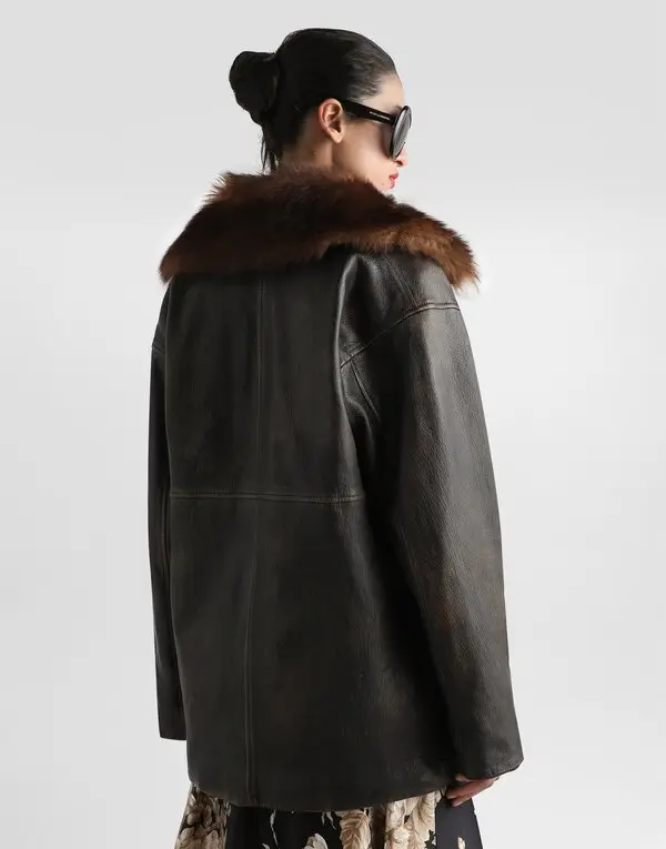 Dolce & Gabbana Leather Jacket With Fur Collar Coats And Jackets