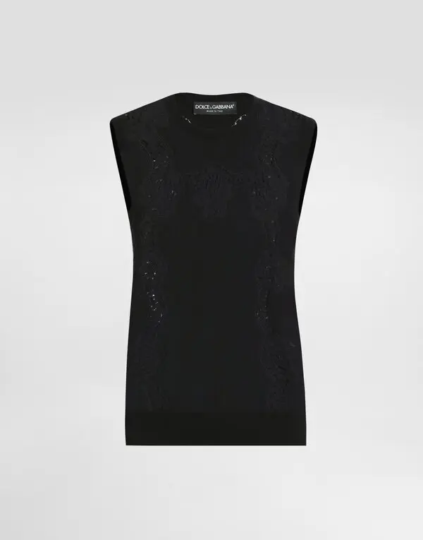 Dolce & Gabbana Wool And Lace Tank Top Sweaters And Cardigans - Black