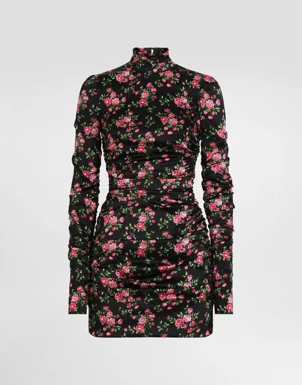 Dolce & Gabbana Small Rose Bouquets-print Long Satin Dress Dresses - Multicolor