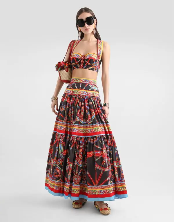 Dolce & Gabbana Carretto-print Poplin Maxi Skirt