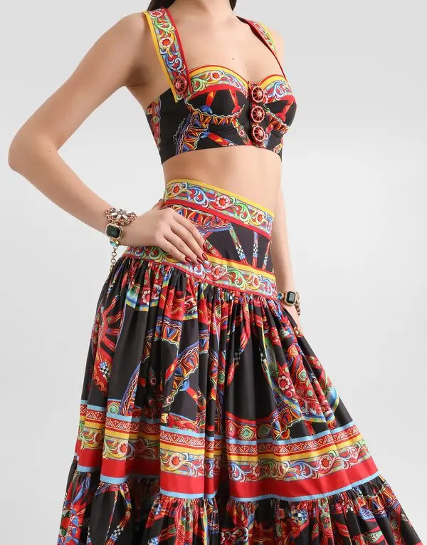 Dolce & Gabbana Carretto-print Poplin Maxi Skirt