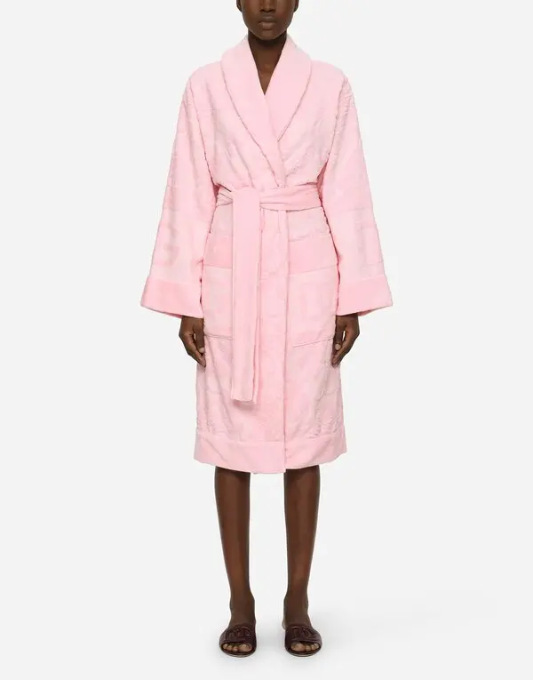 Dolce & Gabbana Bath Robe In Terry Cotton Jacquard Monochrome Bathrobes