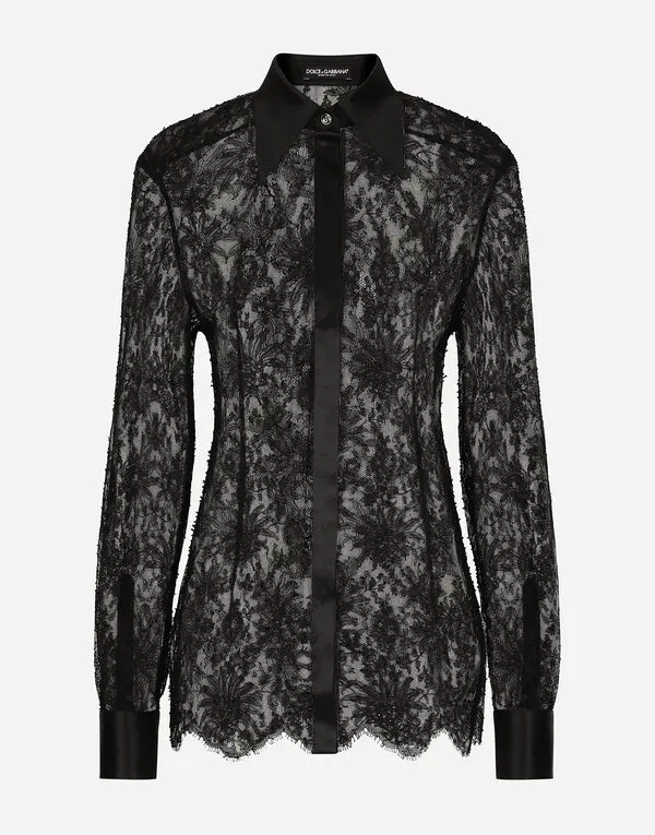 Dolce & Gabbana Chantilly Lace Shirt With Satin Details Shirts And Tops Lace - Black