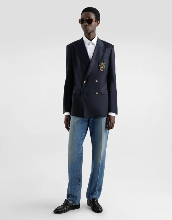 Dolce & Gabbana Double-breasted Wool Jacket With Patch Suits And Blazers