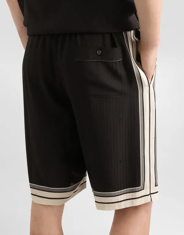 Dolce & Gabbana Logo And Stripe-print Silk Bermuda Shorts - Multicolor