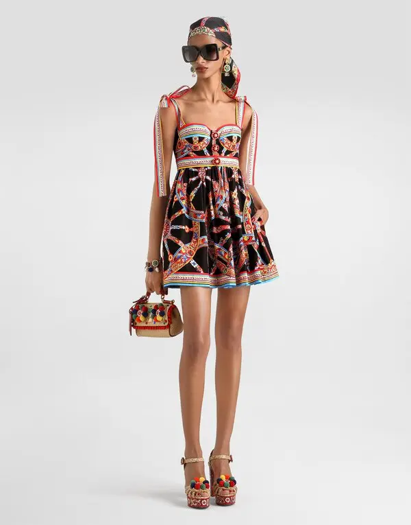 Dolce & Gabbana Carretto-print Poplin Dress Dresses Multi-colored