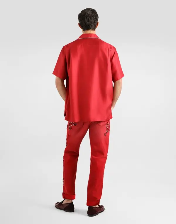 Dolce & Gabbana Silk Twill Jogging Pants With Dg Embroidered Patch - Red
