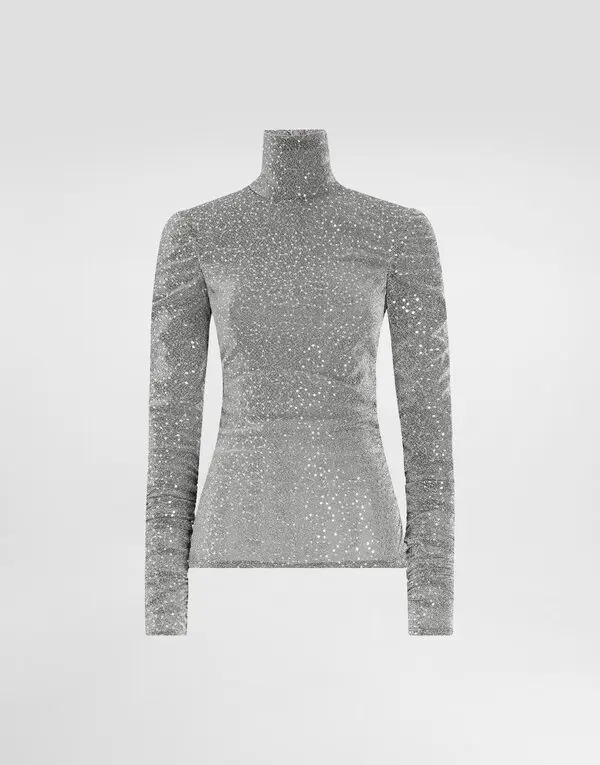 Dolce & Gabbana Draped Sequined Turtle-neck Top Shirts And Tops - Silver