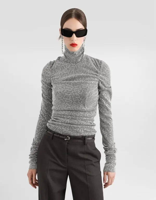 Dolce & Gabbana Draped Sequined Turtle-neck Top Shirts And Tops