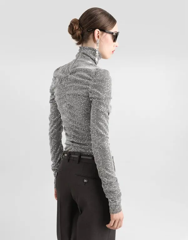 Dolce & Gabbana Draped Sequined Turtle-neck Top Shirts And Tops