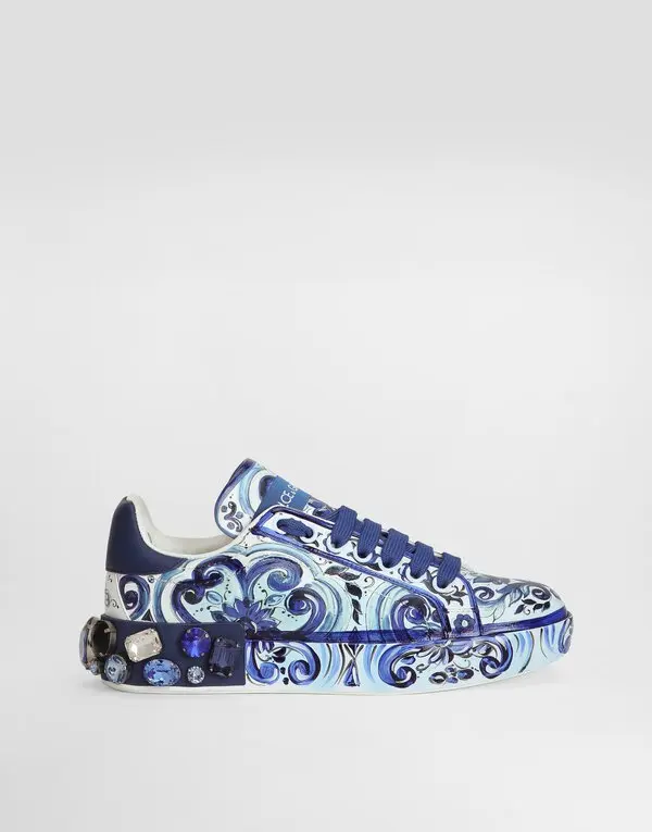Dolce & Gabbana Majolica-print Calfskin Portofino Sneakers Sneakers Leather - Multicolor