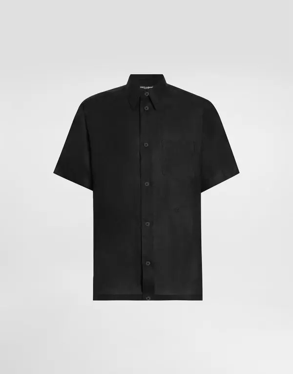 Dolce & Gabbana Linen Canvas Shirt With Dg Embroidery Shirts Linen - Black