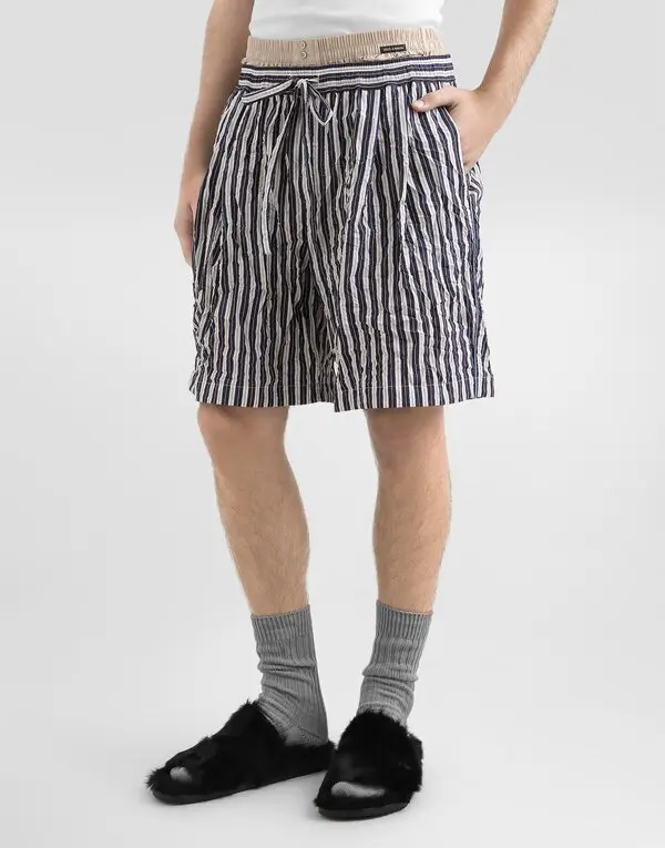 Dolce & Gabbana Crinkled Striped Fabric Bermuda Shorts