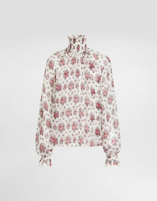 Dolce & Gabbana Small Flower Bouquets-print Chiffon Top Shirts And Tops - Multicolor